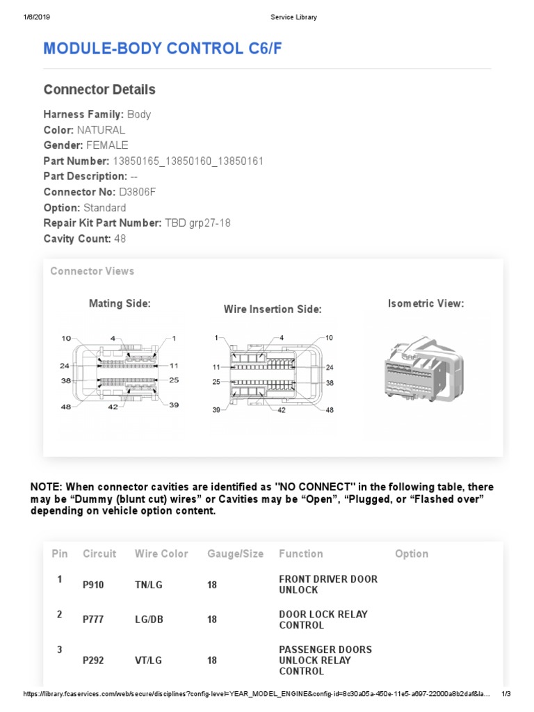 Module-Body Control C6/F: Connector Details | PDF | Electrical ...