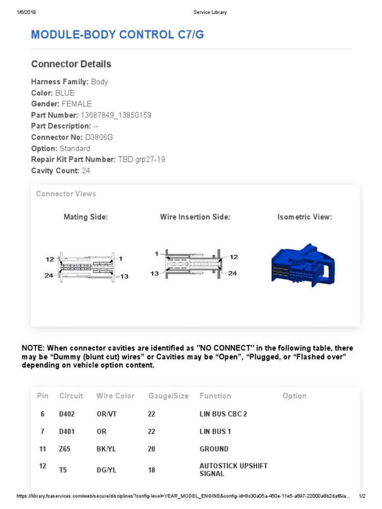 Module-Body Control C7/G: Connector Details | PDF | Electrical ...