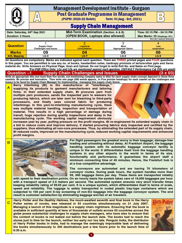 Supply Chain Management: Post Graduate Programme in Management | PDF ...