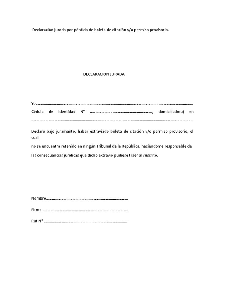 Declaracion Jurada Por Perdida Citacion | PDF