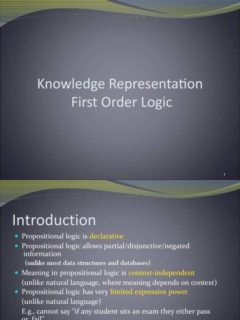 Knowledge Representation First Order Logic Pdf First Order Logic