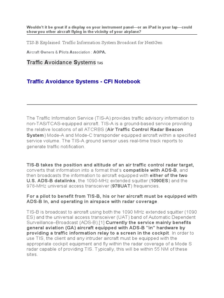 Traffic Avoidance Systems - CFI Notebook | PDF | Air Traffic Control ...