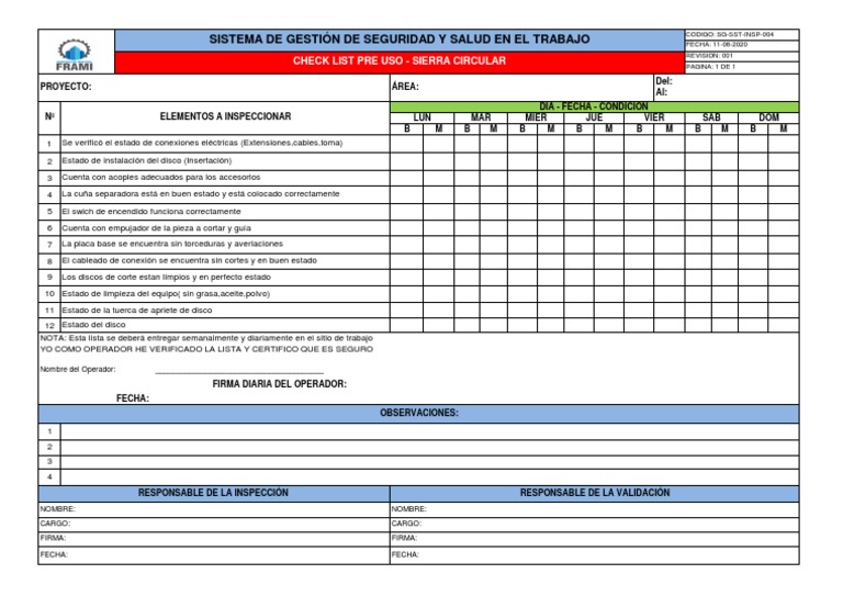 Check List Sierra Circular 1 | PDF