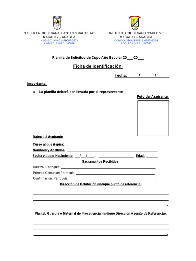 Planilla Solicitud de Cupo | PDF