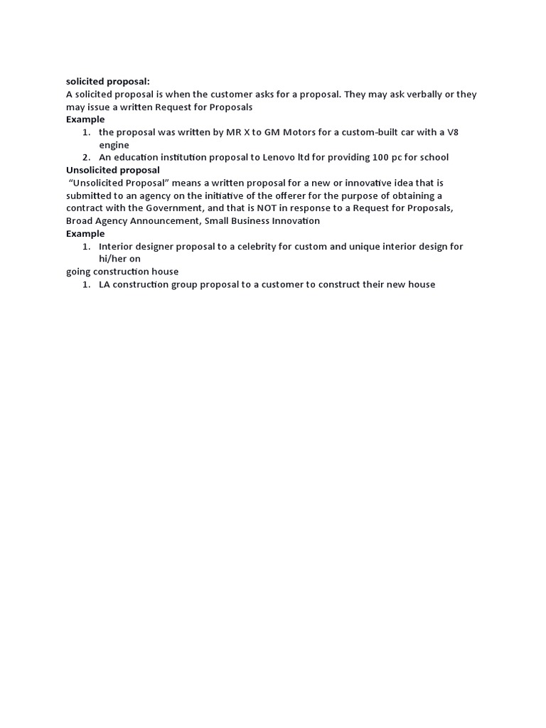 Solicited vs. Unsolicited Proposals Explained | PDF | Law