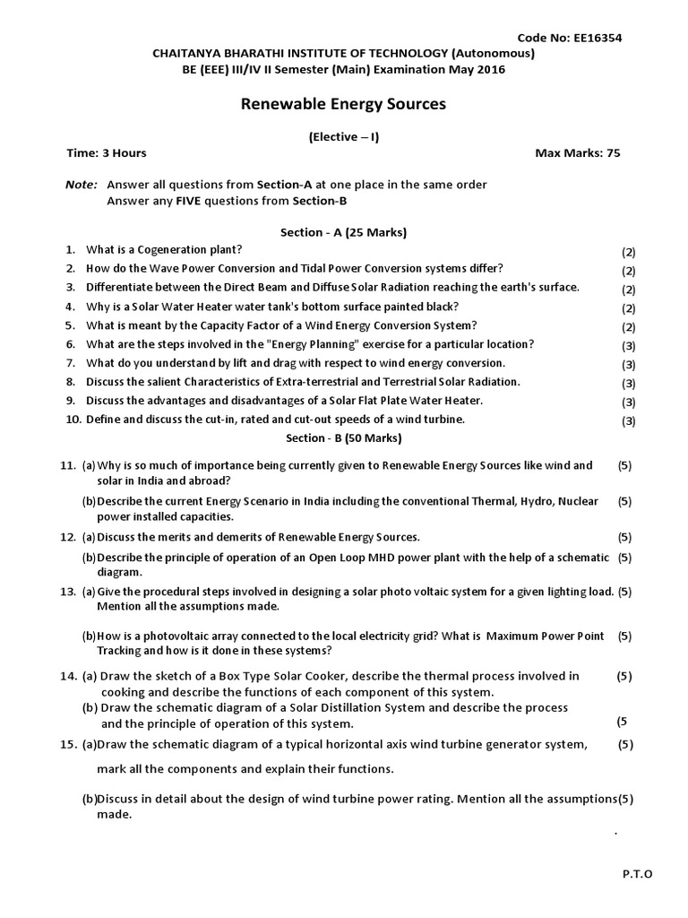 Renewable Energy Sources Exam Questions | PDF | Photovoltaic System ...