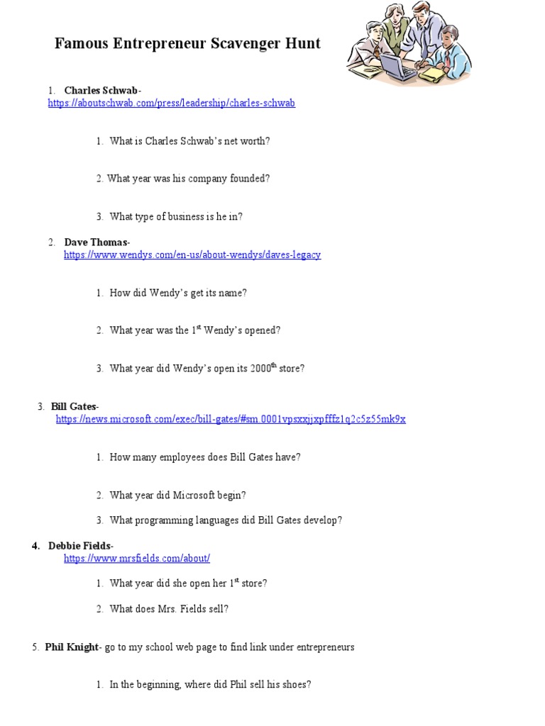 Famous Entrepreneur Scavenger Hunt | PDF