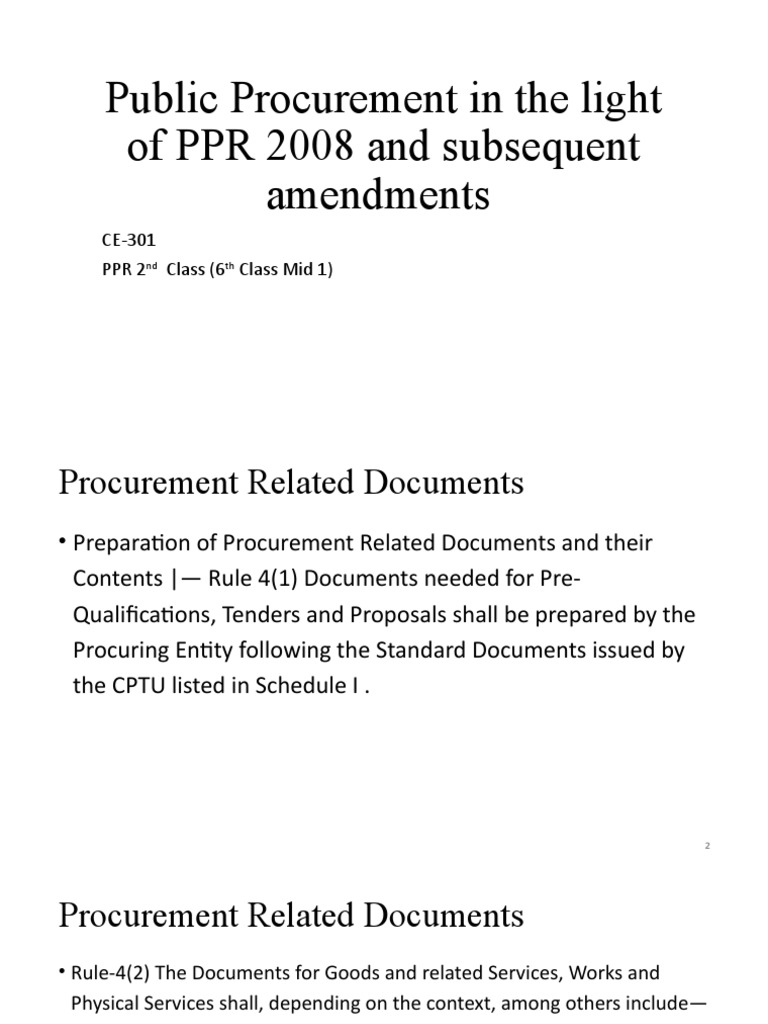 Public Procurement in The Light of PPR 2008 and Subsequent Amendments ...