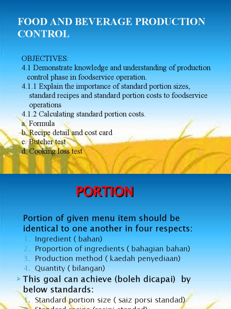 5.0 Food Production Control | PDF | Pound (Mass) | Percentage
