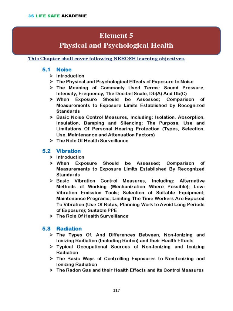 ELEMENT 5 Physical and Psychological Health1 | PDF | Noise | Hearing Loss
