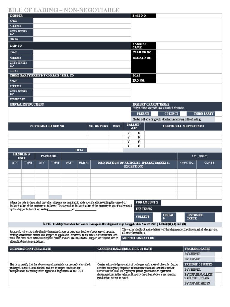 Bill of Lading | PDF | Cargo | Bill Of Lading