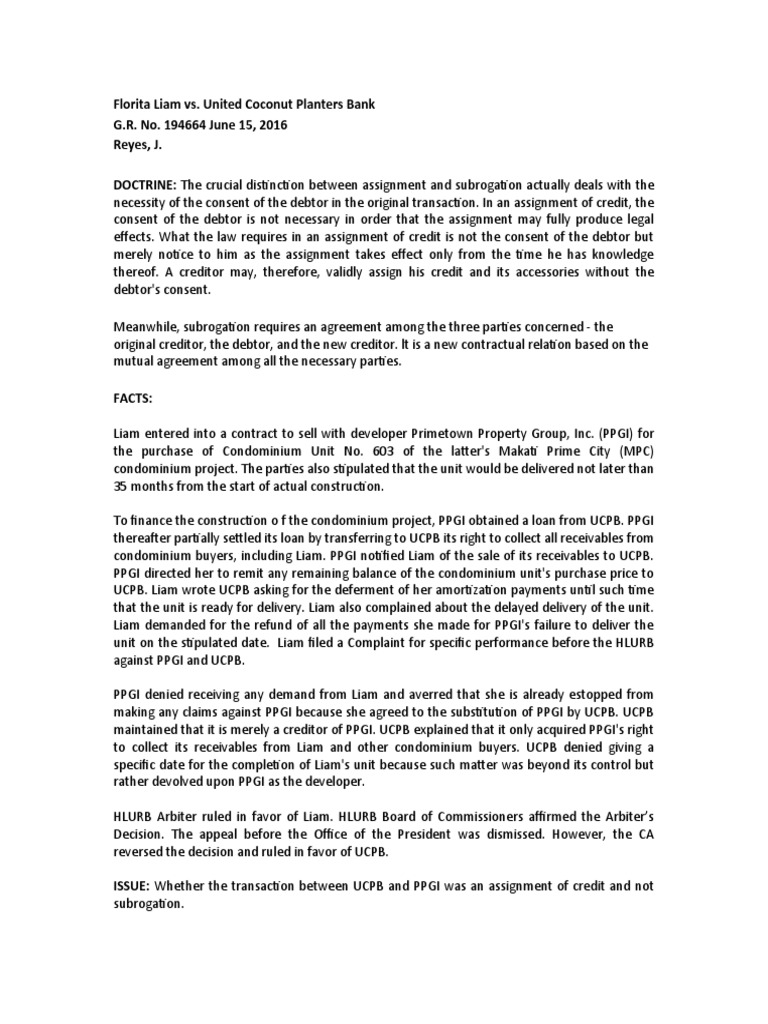 Liam VS Ucpb | PDF | Assignment (Law) | Deed Liam VS Ucpb | PDF | Assignment (Law) | Deed