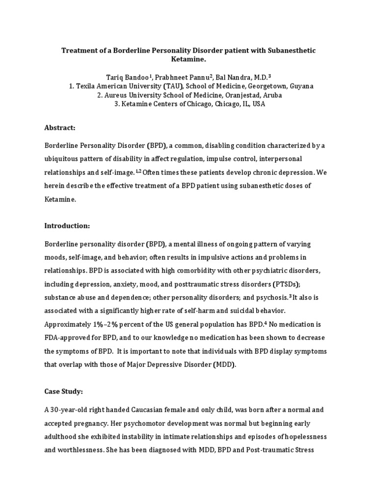 Treatment of A Borderline Personality Disorder Patient With ...