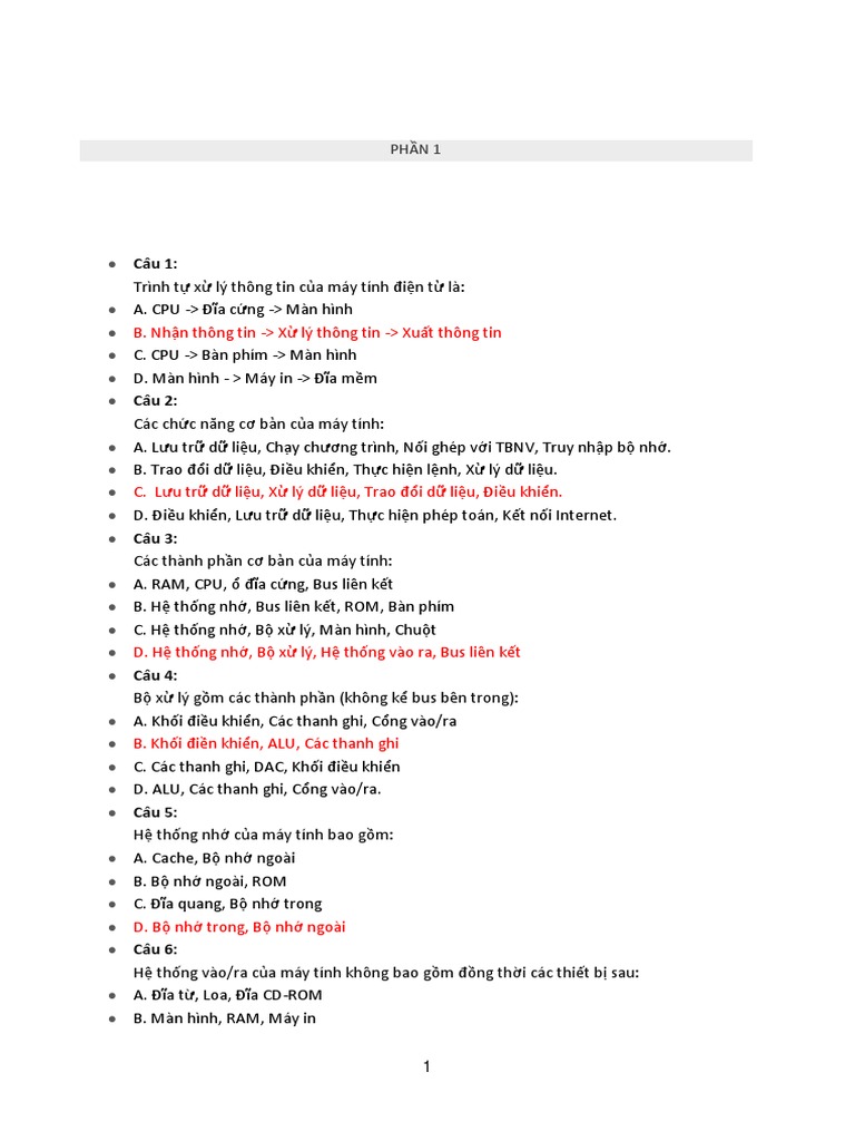 (Bộ Câu Hỏi Ôn Tập Ktmt & Hdh) -Đã Gộp | PDF