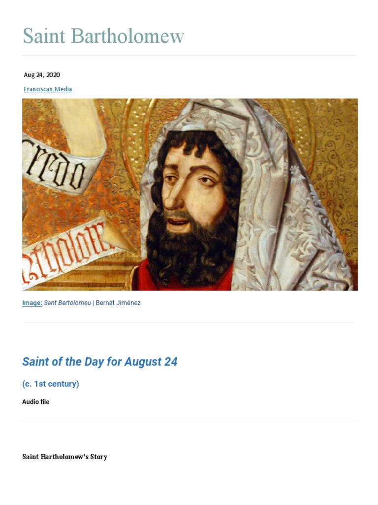 Saint Bartholomew: Apostle and Patron | PDF | Jesus | Saint Peter