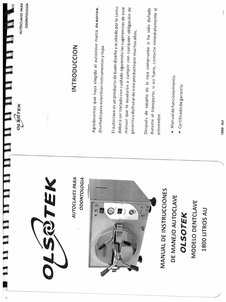 Manual Usuario Autoclave Dental Olsotek Modelo Dentclave 18 Litros | PDF Manual Usuario Autoclave Dental Olsotek Modelo Dentclave 18 Litros | PDF