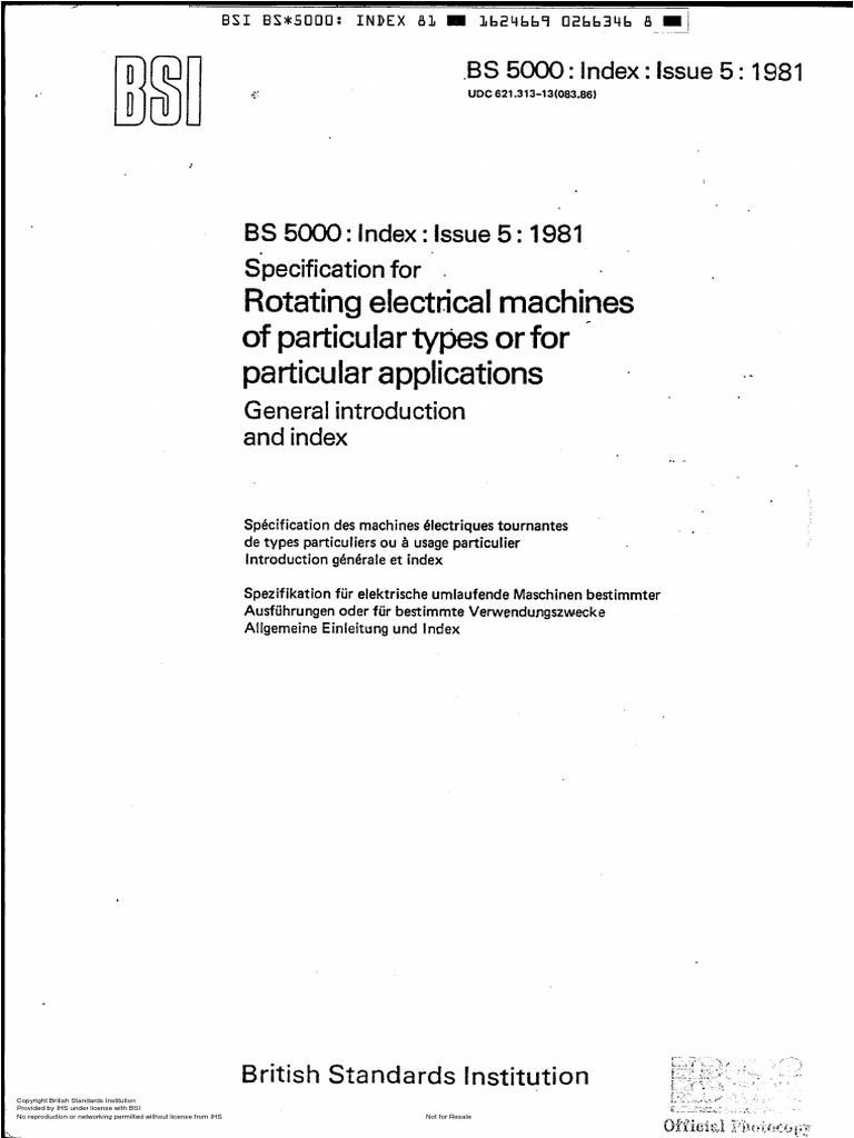 BS 5000 Index | PDF | Engines | Machines