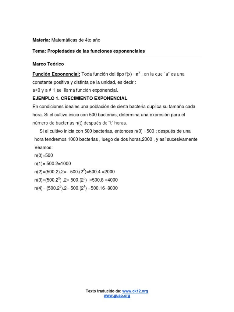Propiedades y Ejemplos de Funciones Exponenciales | PDF | Funcion ...