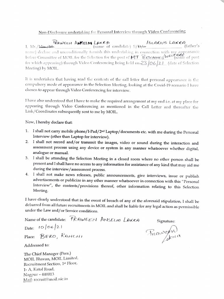 Non Disclosure Undertaking | PDF | Communication Non Disclosure Undertaking | PDF | Communication