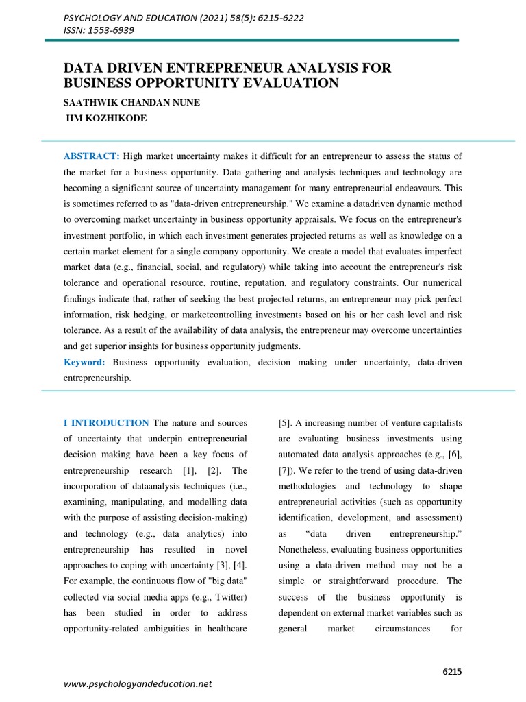 Data Driven Entrepreneur Analysis For Business Opportunity Evaluation by Saathwik Chandan Nune ...