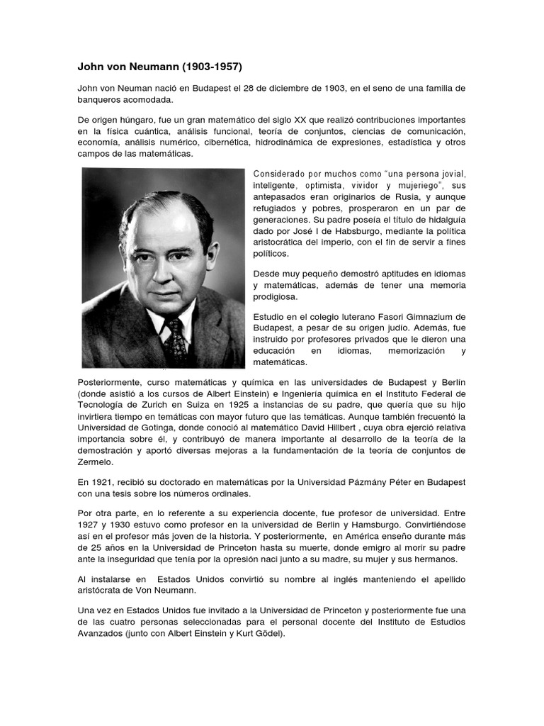 John Von Neumann | PDF | Matemáticas