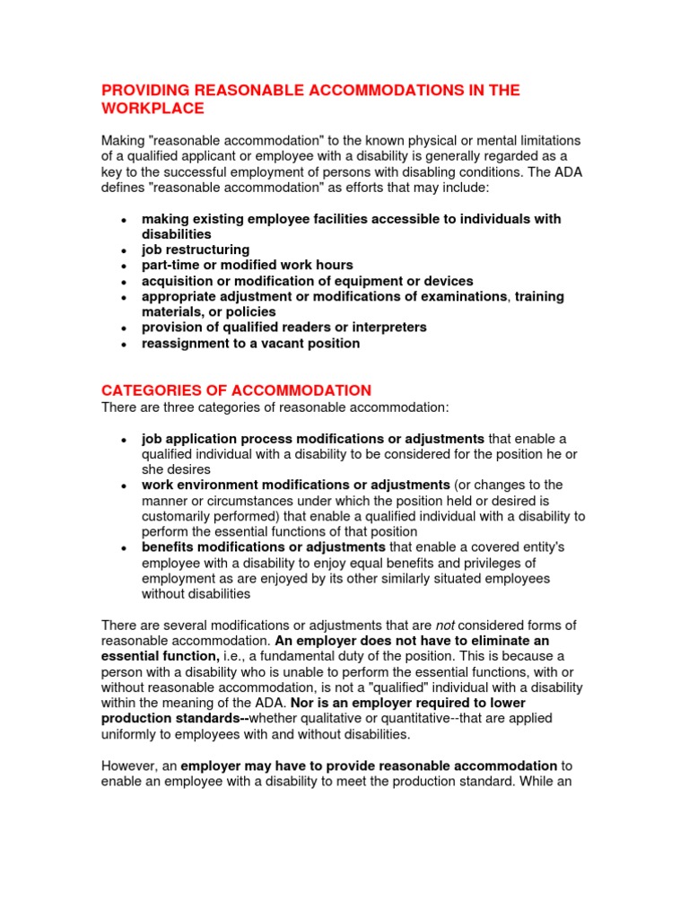 Workplace Accommodations Download Free Pdf Americans With