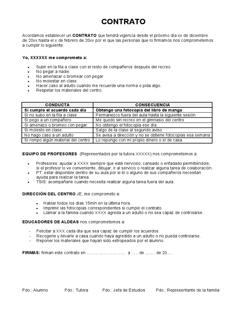 CONTRATO de Conducta TDAH | PDF