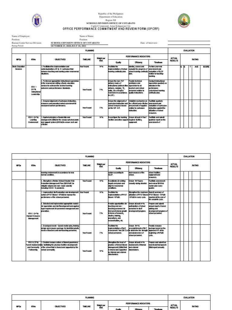 Office Performance Commitment and Review Form (Opcrf) : Schools ...