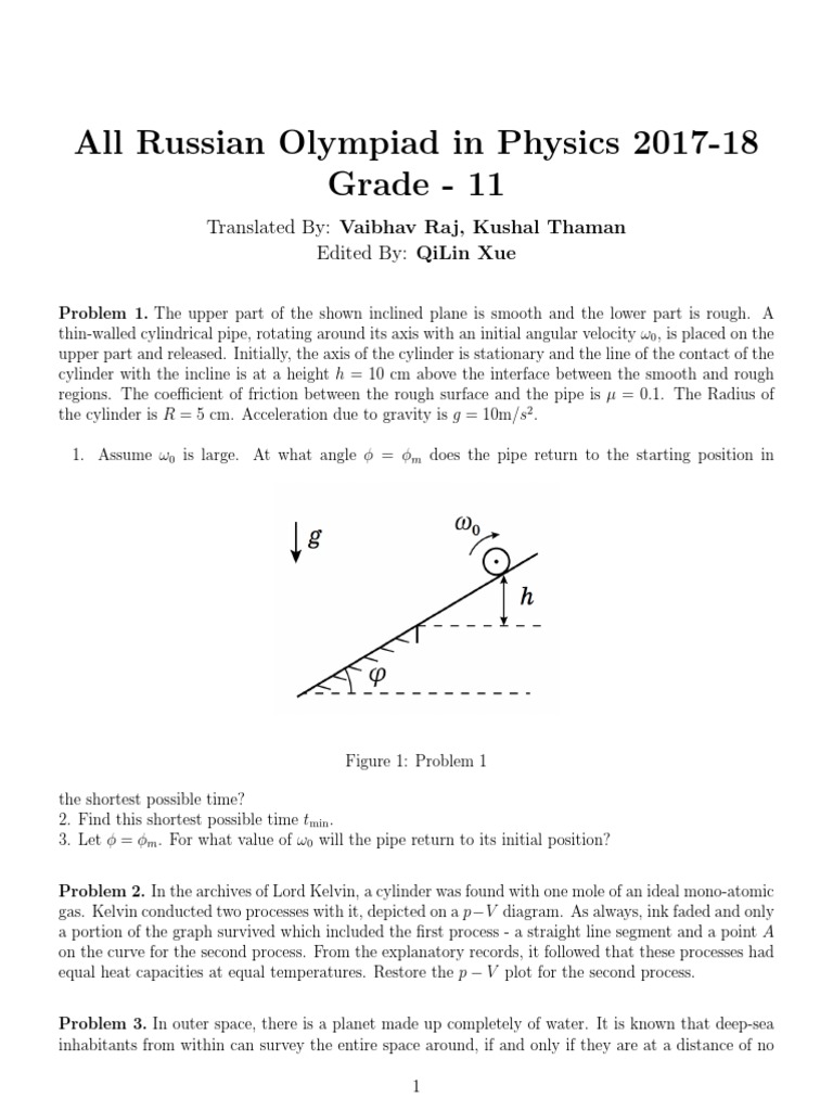 All Russian Olympiad in Physics 2017-18 Grade - 11: Translated By ...