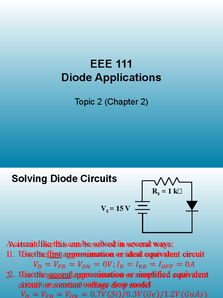 EEE 111 Diode Applications: Topic 2 (Chapter 2) | PDF | Rectifier | Physical Quantities