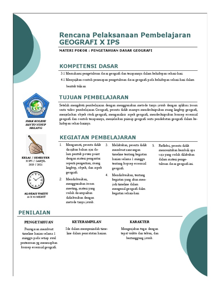 RPP Geografi Kelas X Ips KD 3.1 Pengdas Geo | PDF | Sains & Matematika