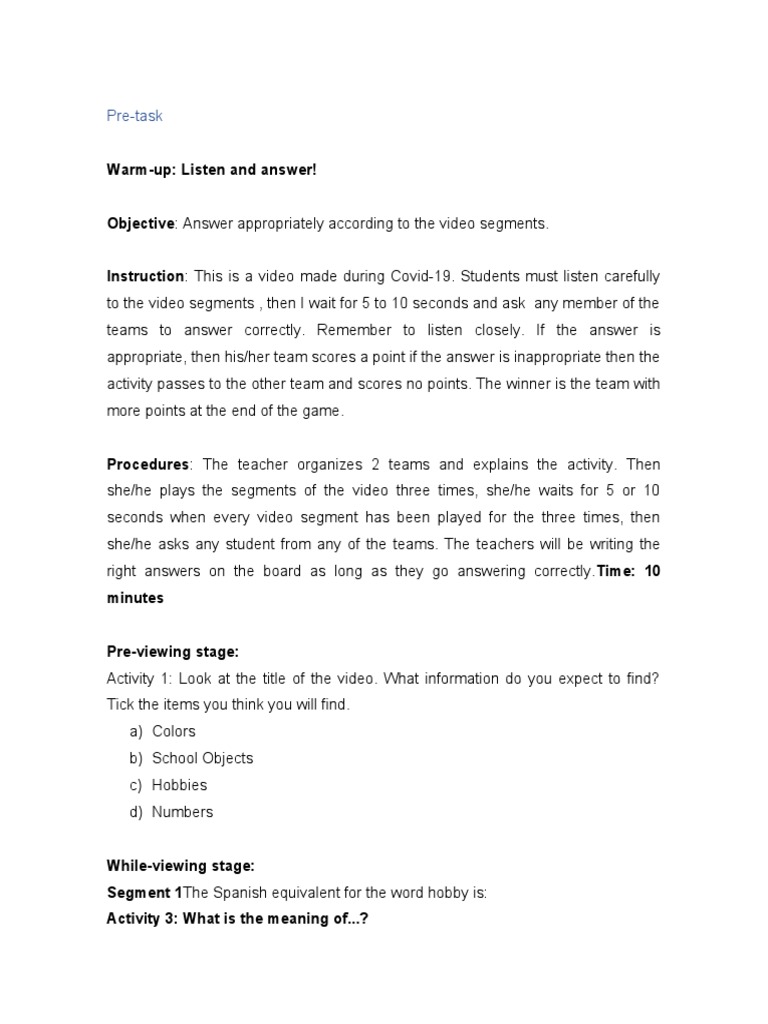English Lesson Plan For Task Based Learning | Download Free PDF ...