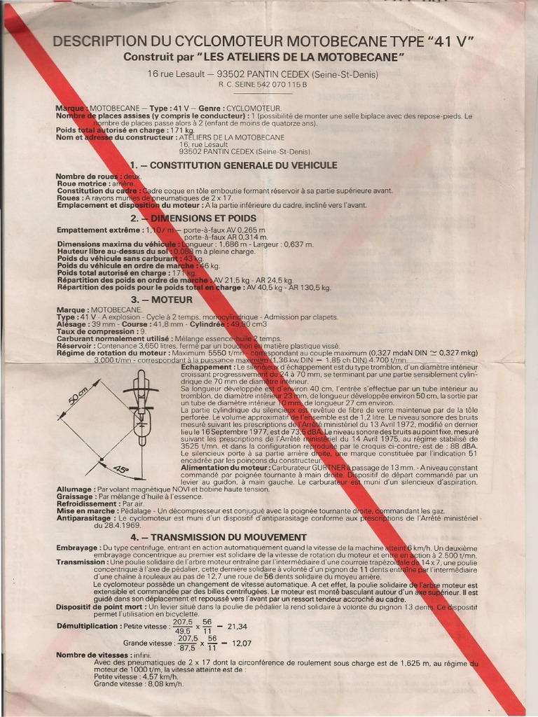 Certificat de conformité Motobécane 41V | PDF | Embrayage | Véhicules ...