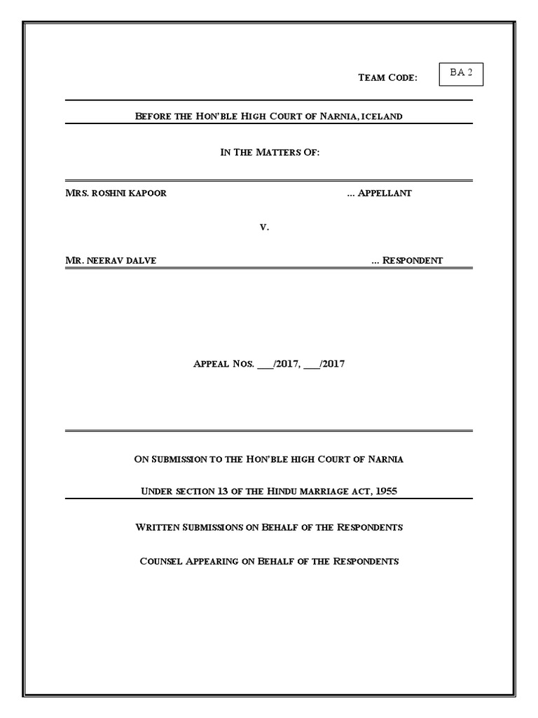 Final Moot Memorial | PDF | Adultery | Marriage