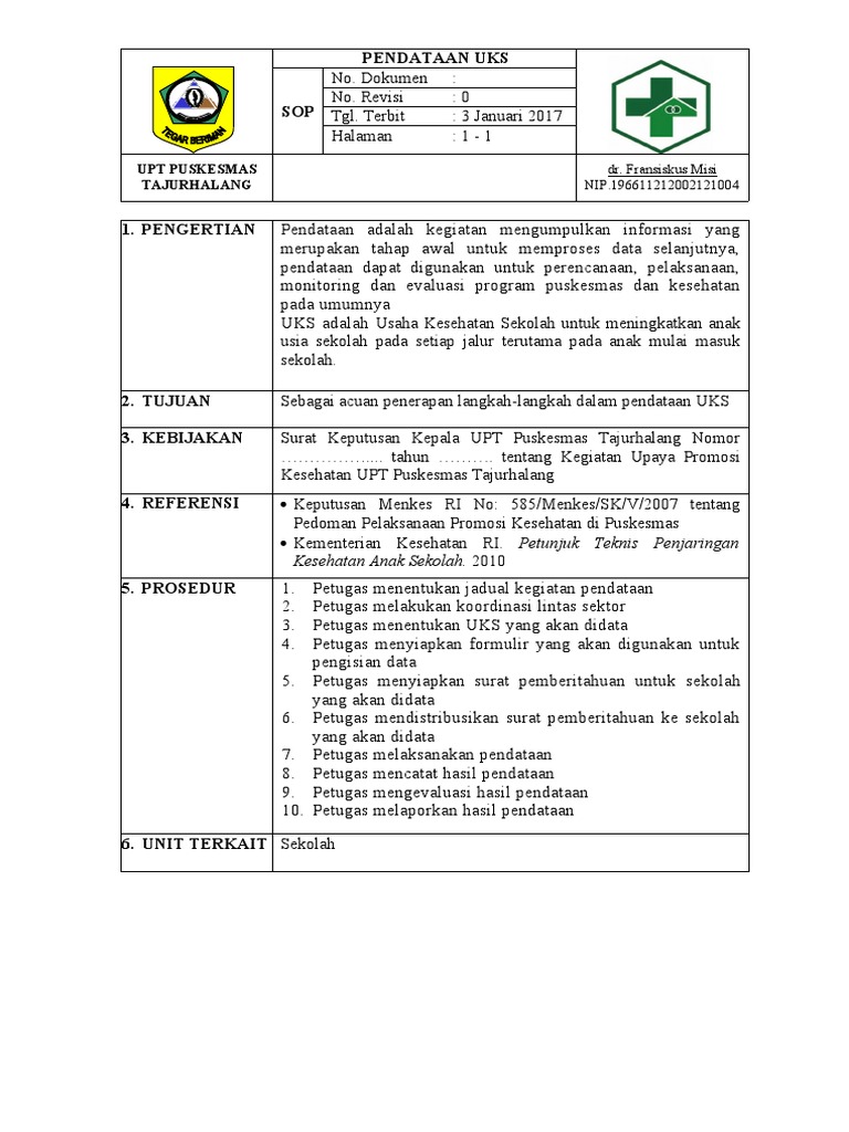 Sop Pendataan Uks | PDF