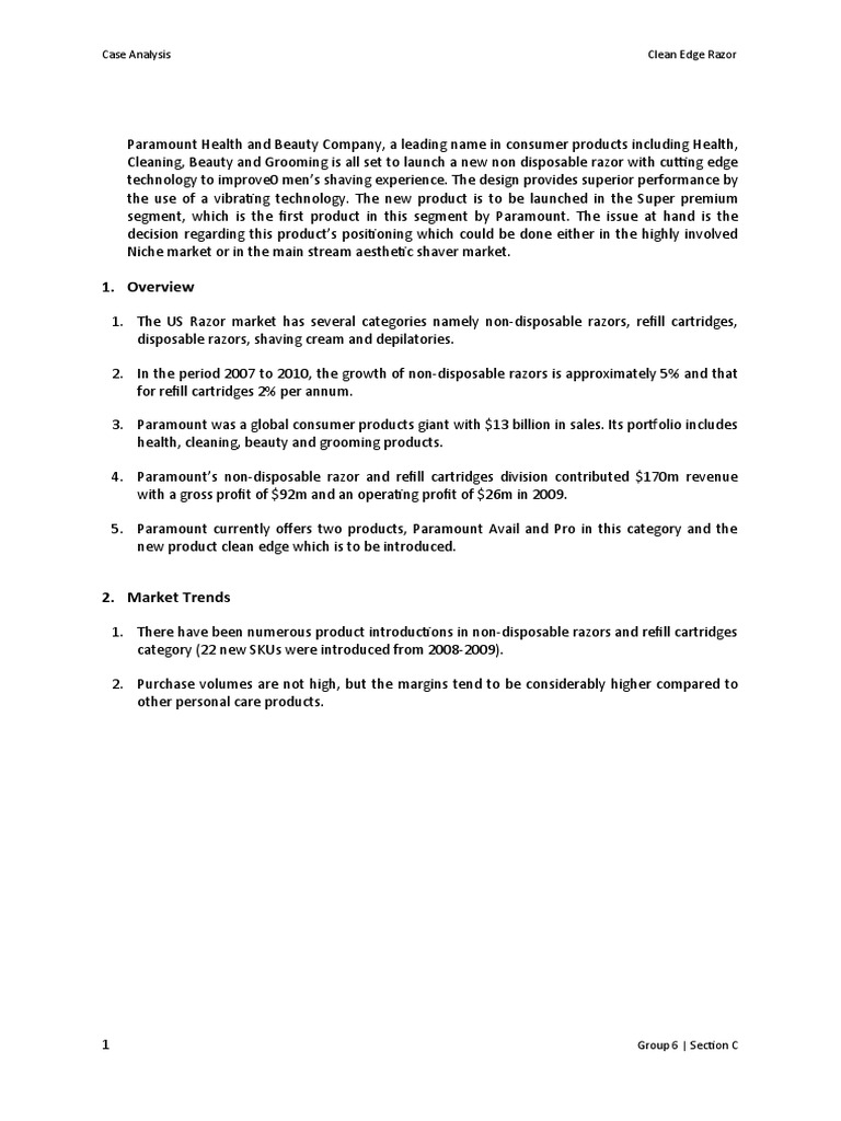 Overview: Case Analysis Clean Edge Razor | PDF | Razor | Shaving