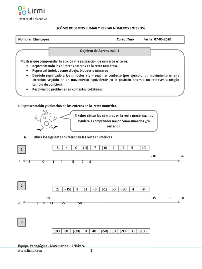 01 Septimo Matematica | PDF | Sustracción | Entero