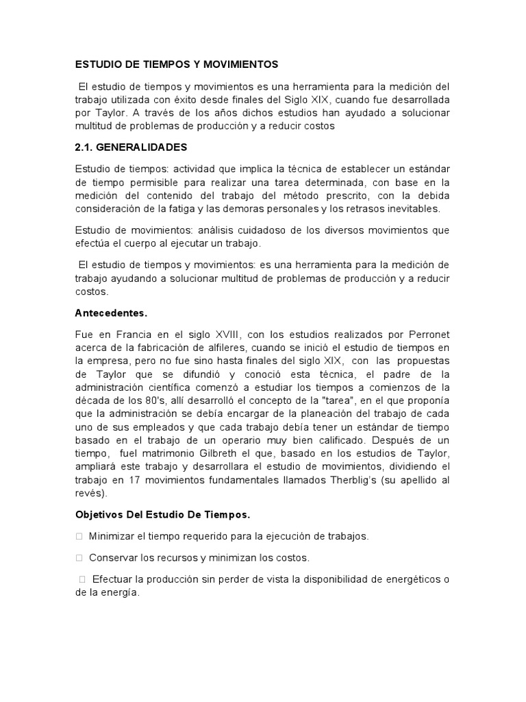 2 1 Estudio De Movimiento Y Tiempos Pdf