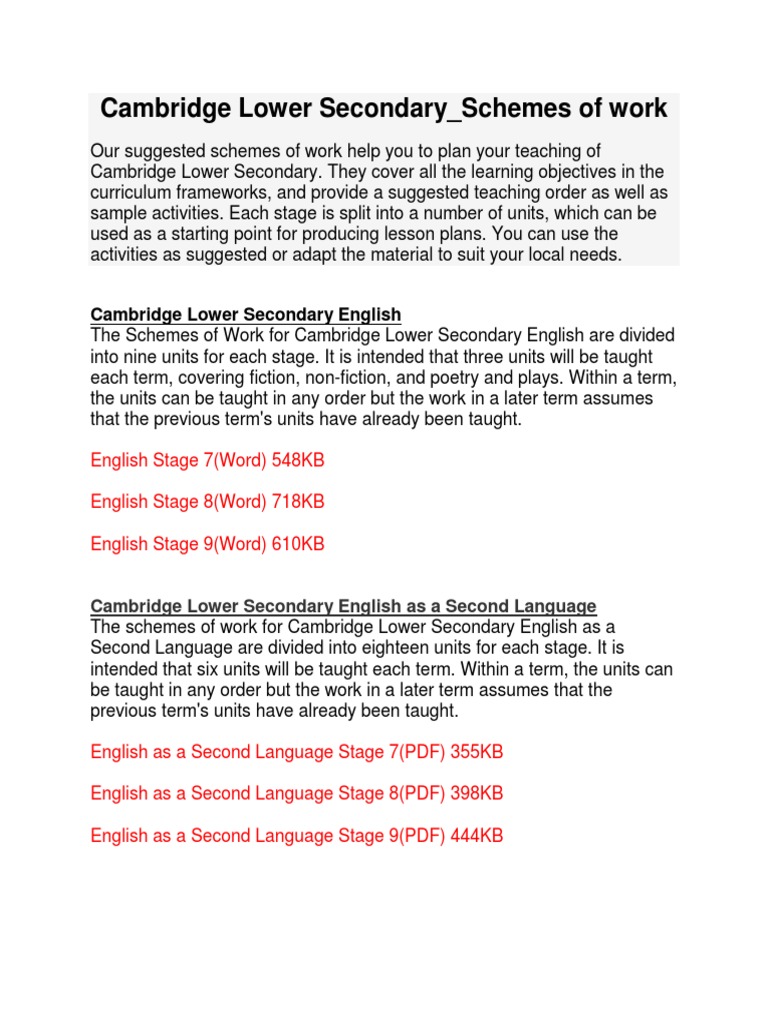 Cambridge Lower Secondary Schemes of Work | PDF | Science | Mathematics