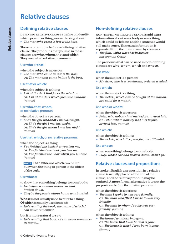 Defining Relative Clauses Non-Defining Relative Clauses | PDF | Subject ...