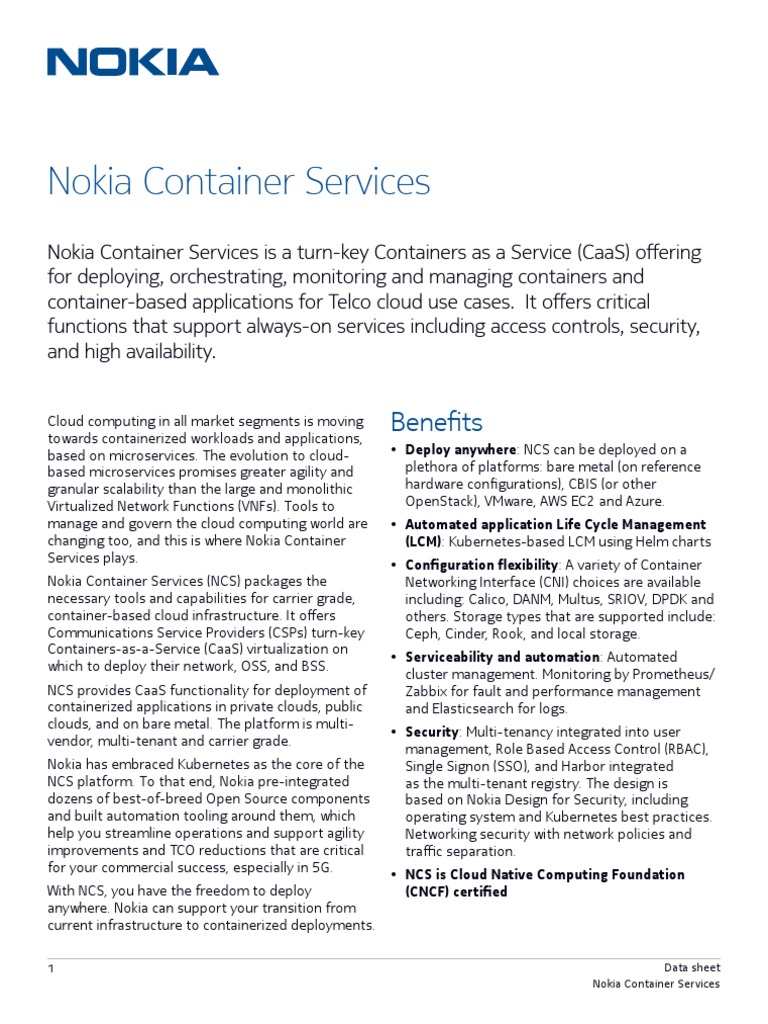 Nokia Container Services: Benefits | PDF | Cloud Computing | Computer Architecture