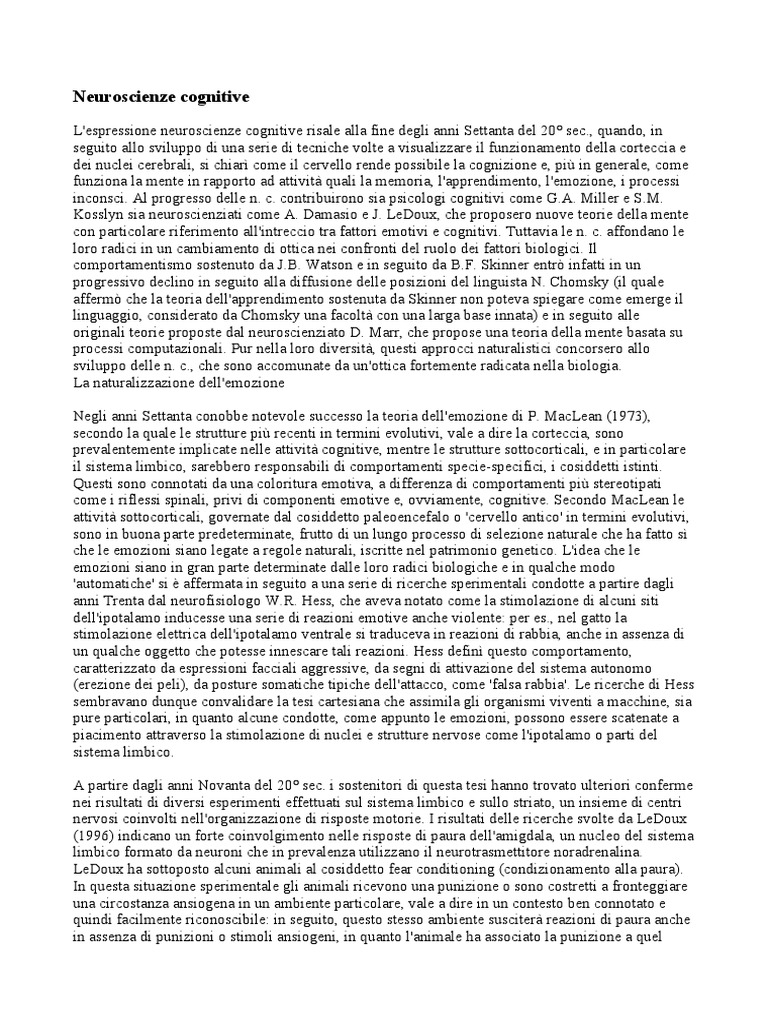 Neuroscienze Cognitive | PDF