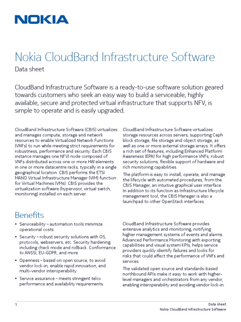 Nokia Cloudband Infrastructure Software: Benefits | PDF | Computer ...