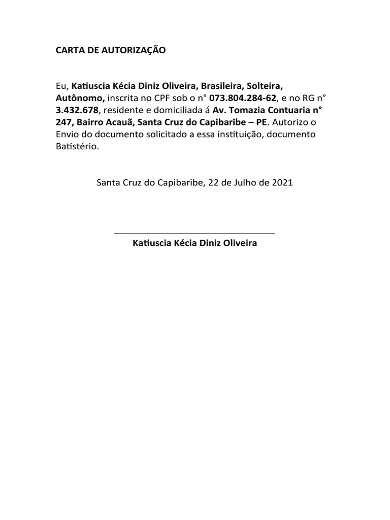 Carta De Autorização Pdf