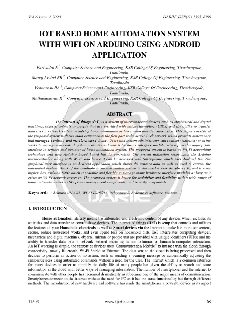 Iot Based Home Automation System With Wifi On Arduino Using Android Application | PDF | Arduino ...