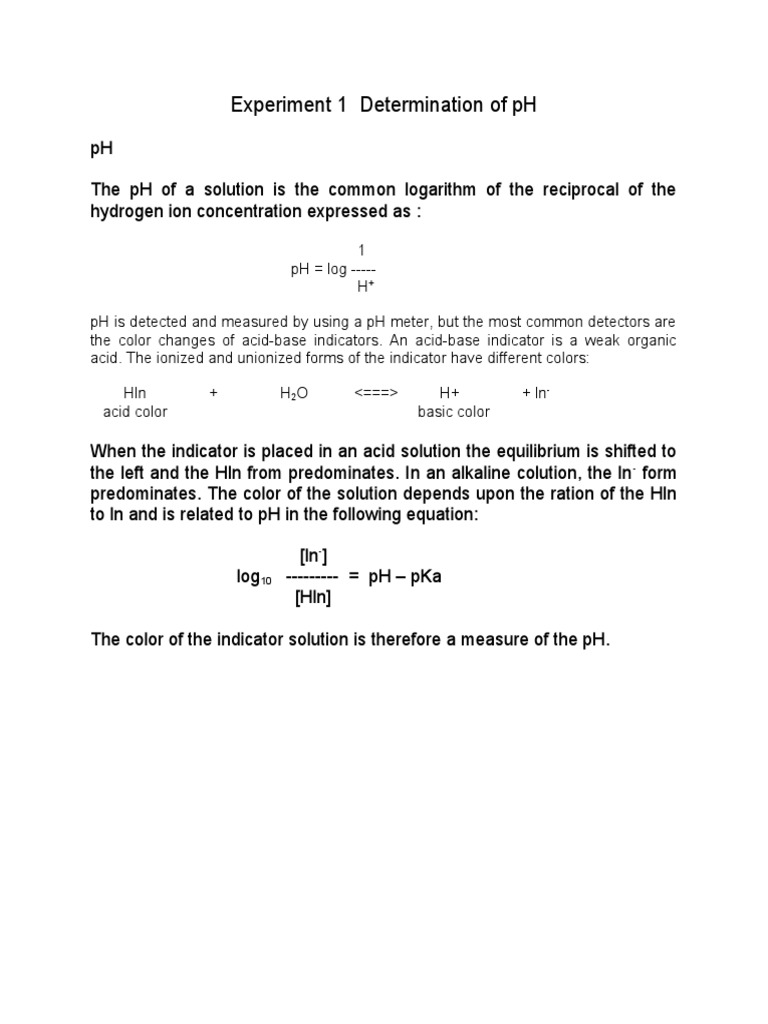 Experiment 1 Determination of PH | PDF | Buffer Solution | Ph