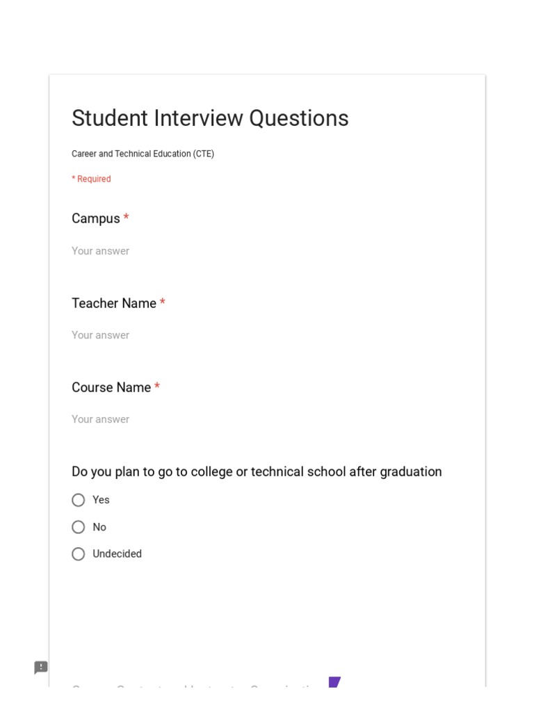 CTE Student Interview Questions | PDF | Teaching Method | Learning