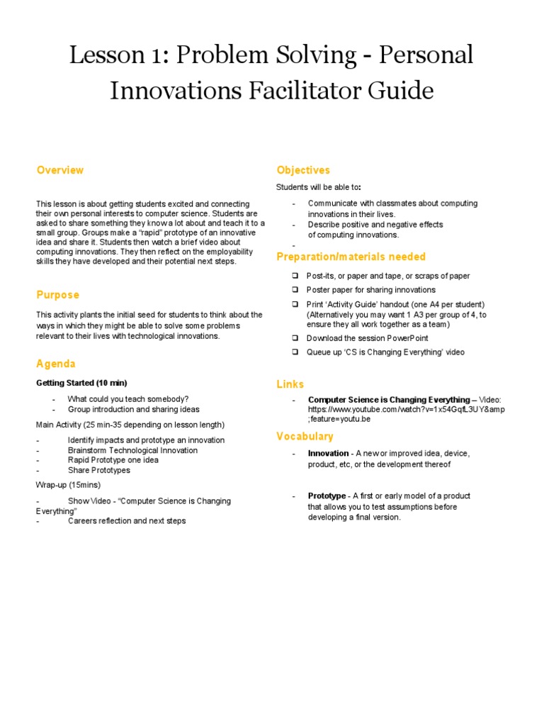 Lesson 1 Facilitator Guide | PDF | Pricewaterhouse Coopers | Innovation