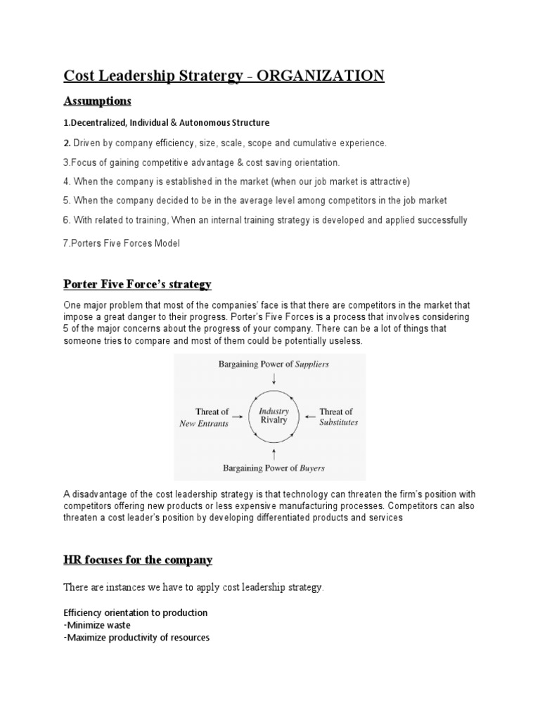 Cost Leadership Stratergy | PDF | Strategic Management | Organizational ...
