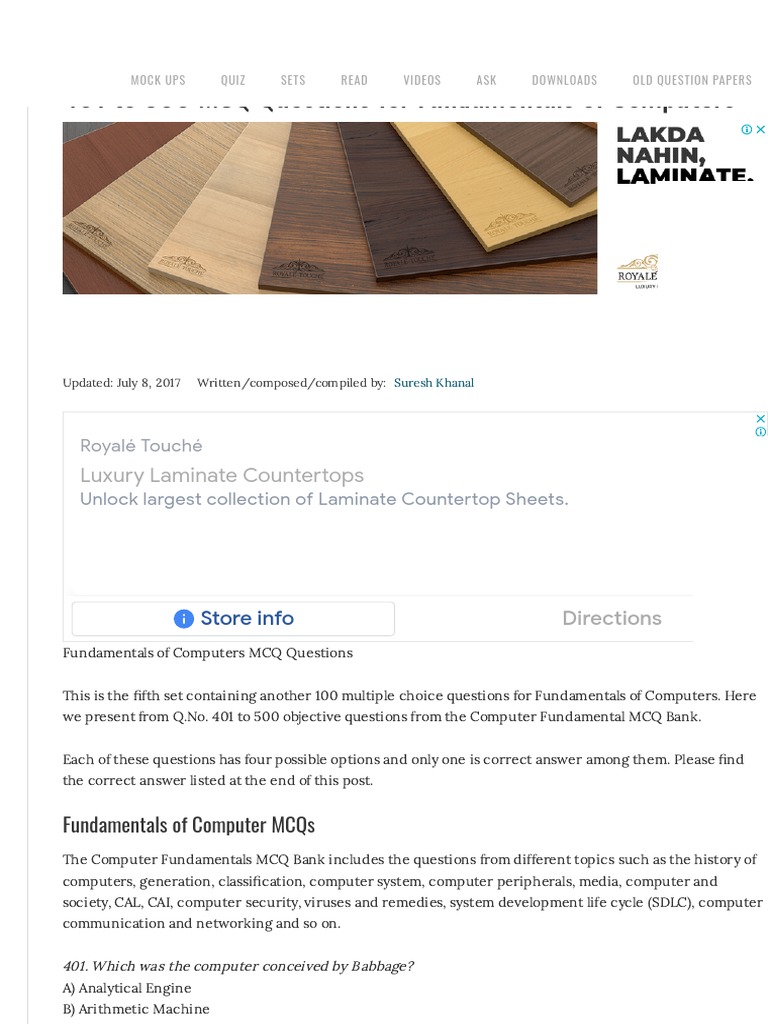 401 To 500 MCQ Questions For Fundamentals of Computers MCQ Sets | PDF | Computer Data Storage ...